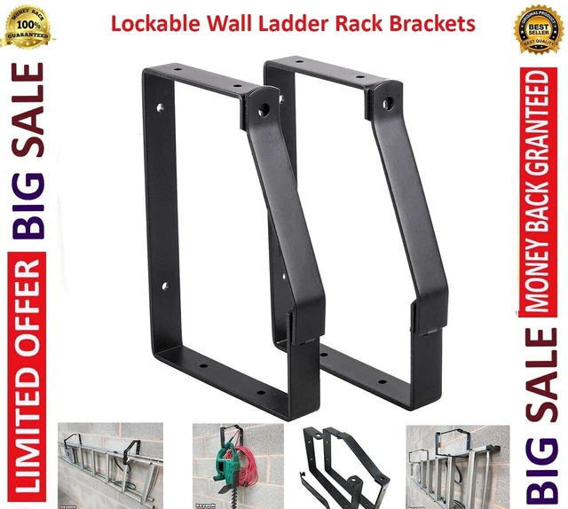 KEYPAK 2 PACK Universal Lockable Wall Ladder Rack Brackets Secure ...
