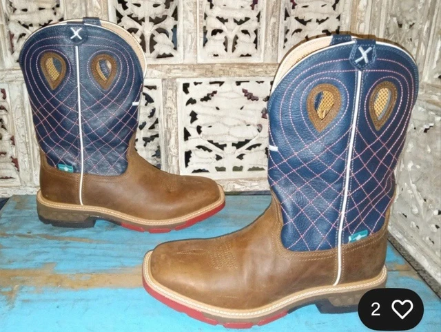 TWISTED X MEN'S 10.5EE Mocha/Navy, Square Toe, WP, 10.5 Western Work Boot £92.79 - PicClick UK