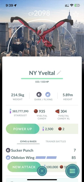 NEW YORK LOCATION Card Background Yveltal - Pokemon Go Rare Trading $7. ...