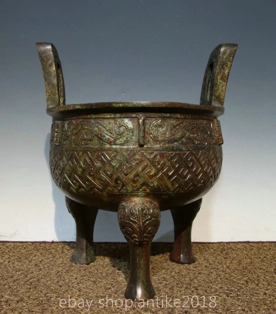 10 &ANCIENT CHINA Bronze Ware Dynasty Beast Pattern 3 Legs Tripod ...