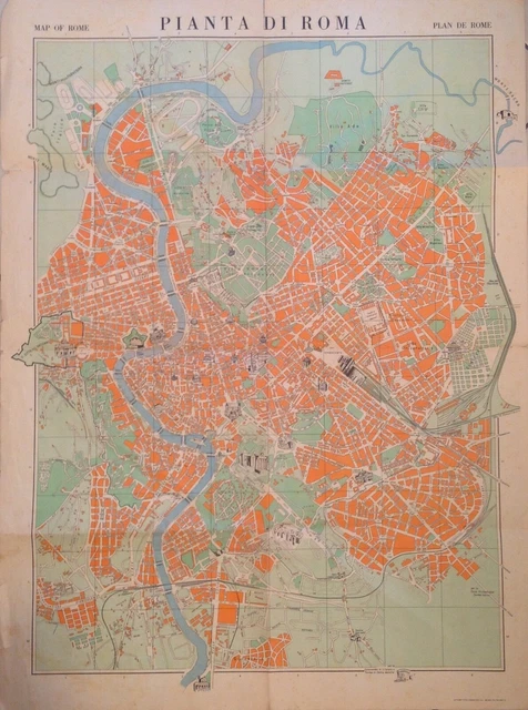 LITHOGRAPH PLANTA ROMA Map of Rome Roman Forum Vatican City Mid 20th ...