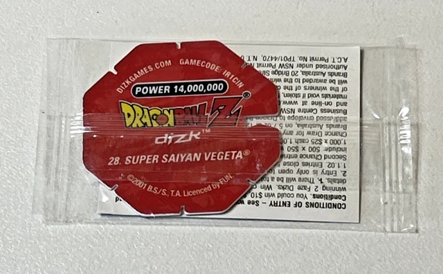 DRAGON BALL Z Dizk Tarzo Number 28 Super Saiyan Vegeta Rare Sealed 2001 ...