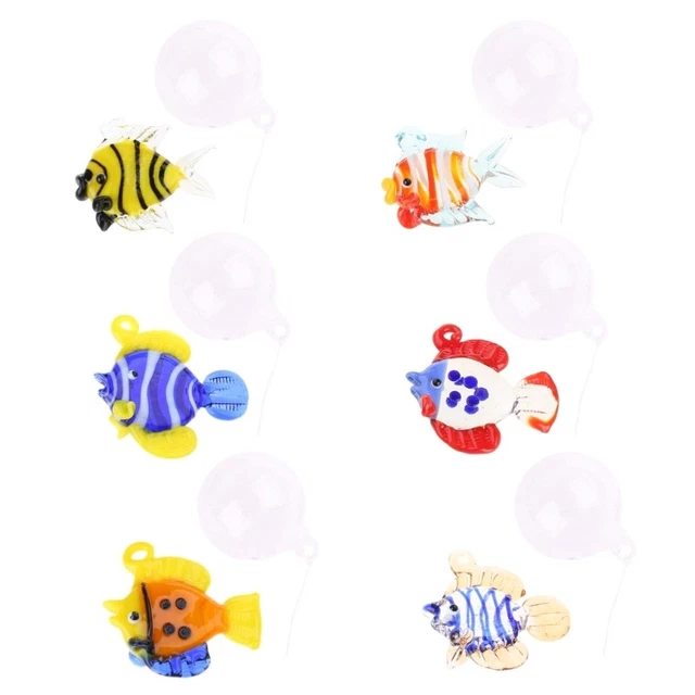 SET OF 6 Handcraft Aquarium Float Decors Glass Bubble Fish Hanging ...