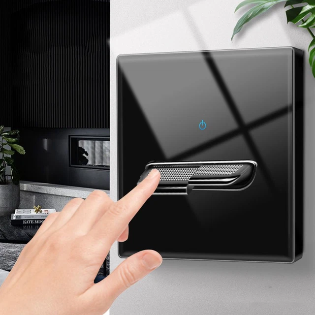 BLACK PUSH BUTTON Switch Tempered Glass Toggle Switch Wall Light Switch ...