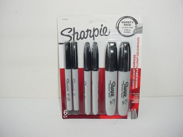 SHARPIE VARIETY PACK Permanent Markers Assorted Tips Black 6/Pack £9.48 ...