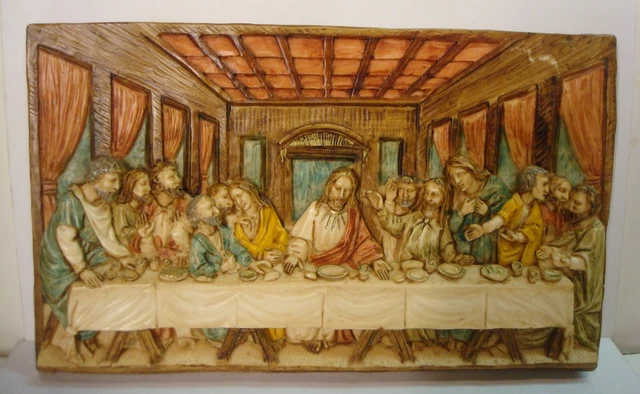 LAST SUPPER HIGH Relief Jesus Apostles Christ God Italy Hand Painted ...