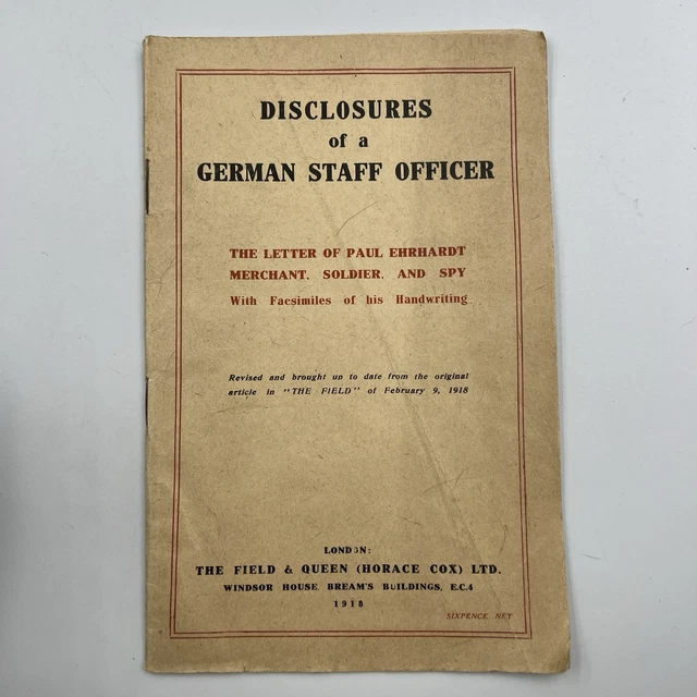 GENUINE WW1 1918 Disclosures Of A German Staff Officer Book £0.99 ...