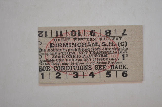 RAILWAY PLATFORM PAPER Ticket GWR Birmingham S.H. 1d £3.00 - PicClick UK