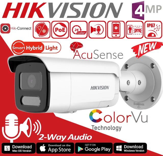 HIKVISION BULLET 4MP ColorVu IP Camera AcuSense 2-Way Audio Smart Light ...