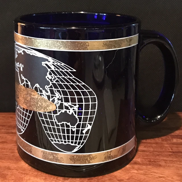 VINTAGE BOEING SPACE Shuttle Pressed Glass Cobalt blue mug 22kt gold ...