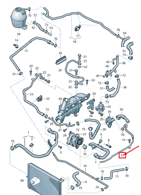 VW AMAROK 2H Engine Coolant Pipe With Coolant Hose 2H0122447G NEW ...