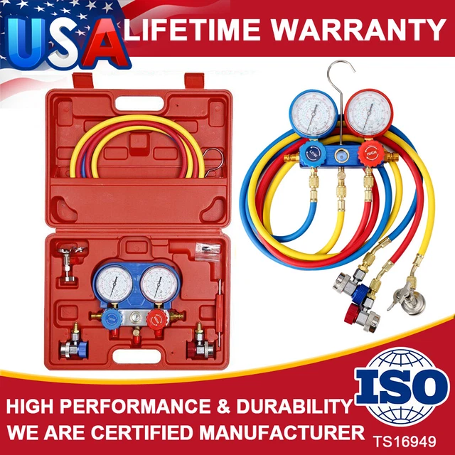 A/C HVAC DIAGNOSTIC Manifold Gauge Set Air Conditioner Manometer System ...