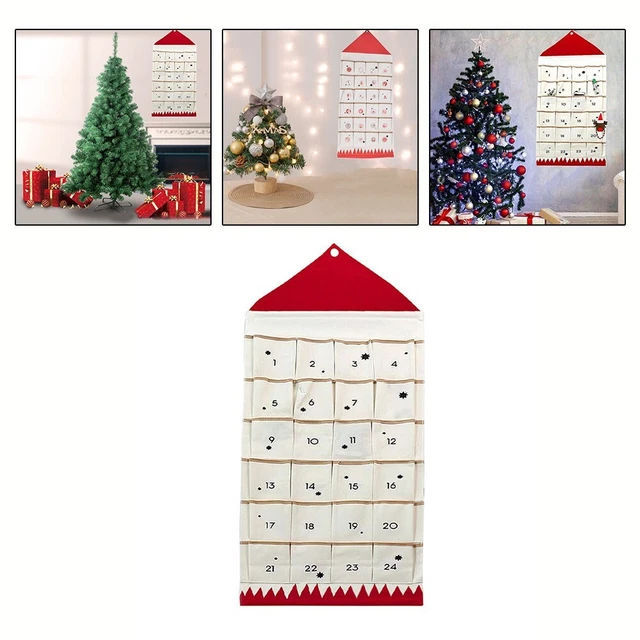 SAC DE RANGEMENT suspendu rouge festif calendrier de l'Avent avec 24 ...