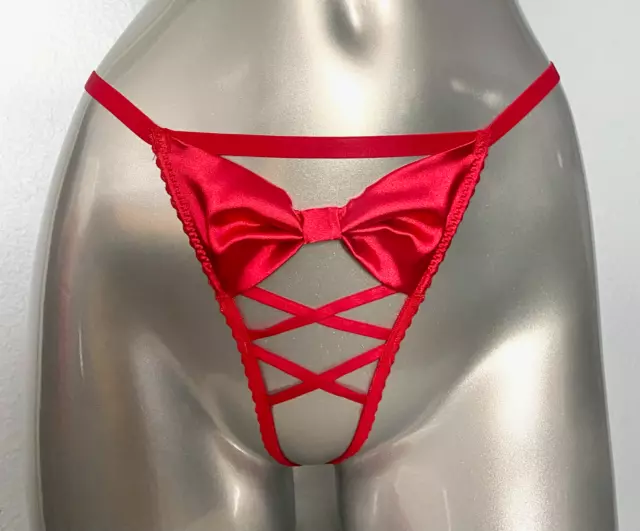 Victorias Secret Nwt Red Satin Bow Very Sexy Open Lace Up G V String