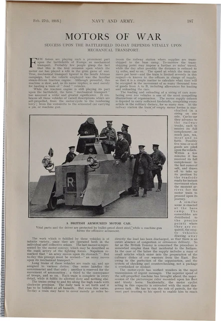 1915 WW1 ARTICLE & Pics British Armoured Motor Car German Turret French ...