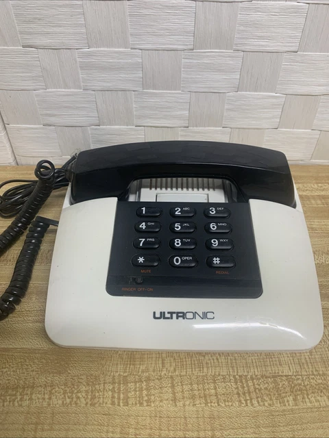 VINTAGE WHITE/BLACK ULTRONIC Home Phone Model-019 with plug-in Made In ...