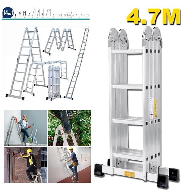 4.7M MULTI-USED ALUMINIUM Folding Ladder 16Step Scaffold Balance ...