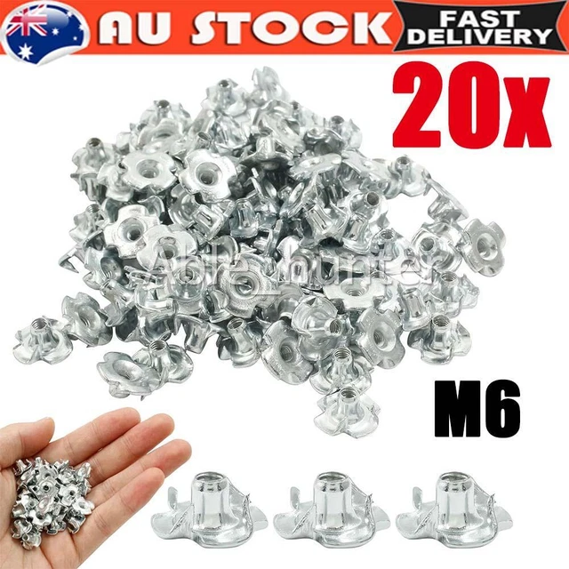 QTY 20 TEE Nut M6 (6mm) Stainless Steel 304 4 Prong T Nut Blind Timber ...