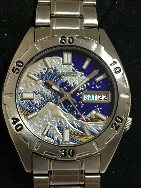 SEIKO 5 MOD Hokusai "The Great Wave" Ukiyoe Makie finish Blue Dial ...