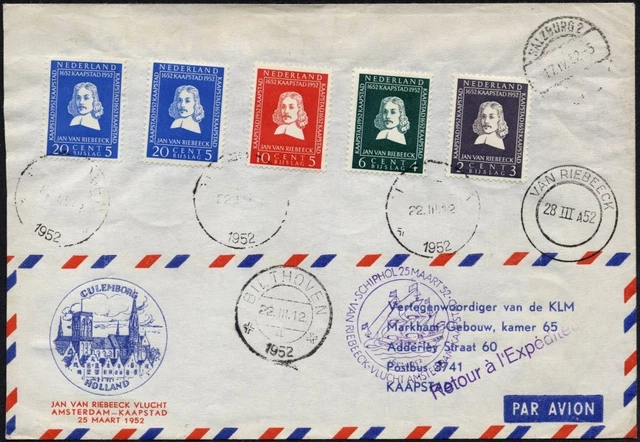 PAESI BASSI 583-86 LETTERA, 25.3.52, Jan van Riebeeck-Flug AMSTERDAM ...