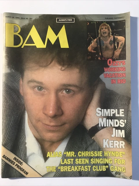 BAM MAGAZINE #203 1985 Simple Minds Jim Kerr Ozzy Osbourne Billy Bragg ...
