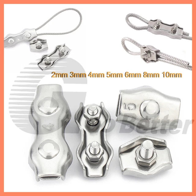 SIMPLEX DUPLEX WIRE Rope Clamps Thimble Clips 2mm-10mm 304 A2 Stainless ...