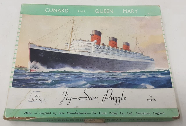 1950'S CHAD VALLEY Cunard RMS Queen Mary wooden jigsaw puzzle £30.00 ...