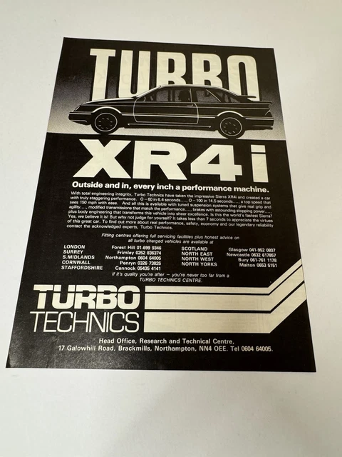 ORIGINAL TURBO TECHNICS Ford Sierra XR4i Turbo Magazine Advert Wall Art ...