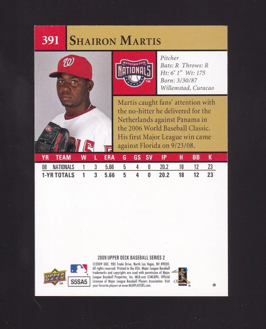 2009 UPPER DECK première édition Shairon Martis recrue #391 Washington ...
