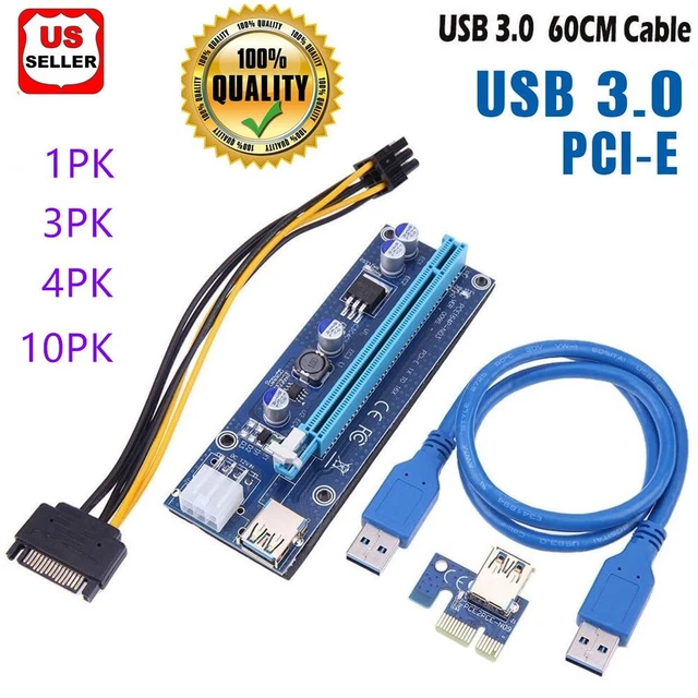 PCI-E 1X TO 16x Powered USB 3.0 GPU Riser Extender Adapter Card VER ...