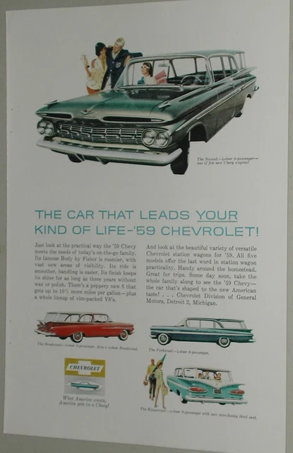 1959 CHEVROLET WAGONS advertisement, Chevy station wagons, Nomad etc ...