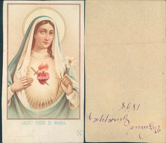 SANTINO NOVECENTESCO CON Immagine Del Sacro Cuore Di Maria Molto Bello ...