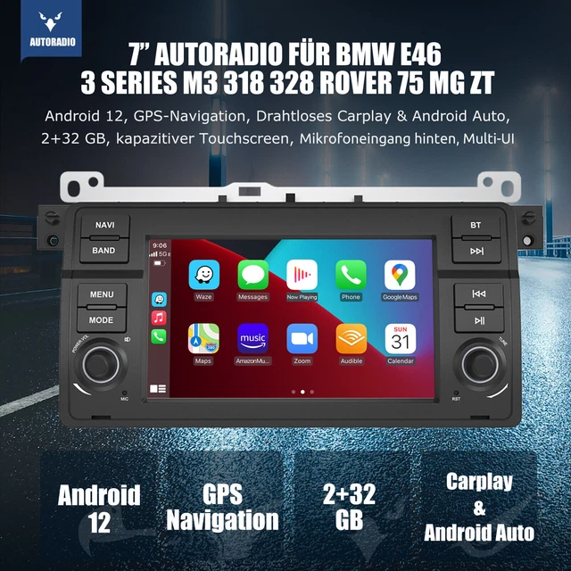 CARPLAY AUTORADIO ANDROID 12 BT WIFI GPS MIK KAM Pour BMW E46 Série ...