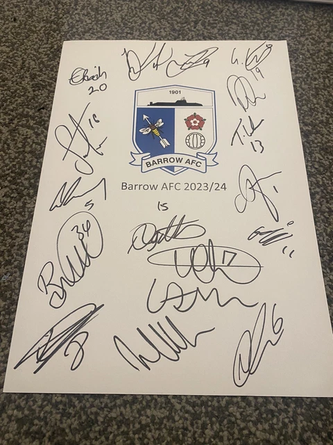 BARROW FOOTBALL CLUB New Squad 2023/24 Signed sheet Telford Ray Canavan ...