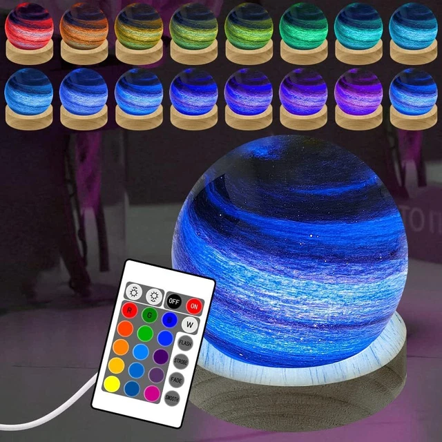 3D PLANET GLASS Ball Night Light 16 Colors LED Starry Mood Light Table ...