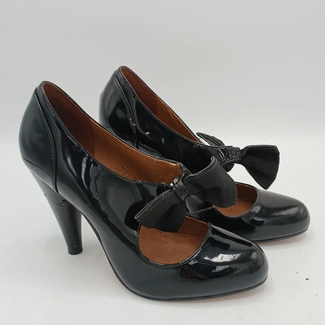 KURT GEIGER COURT Heels UK 6 Womens Black Katrina 2 Round Toe Bow FLT22 ...
