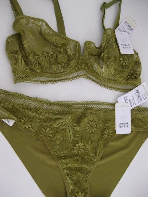SIMONE PERELE VERTIGE 12B / 34B Half Cup Bra Sz 3 Bikini Mangrove Green ...