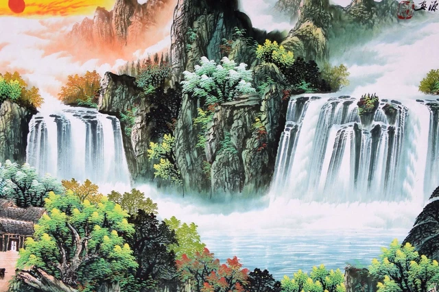 ORIGINAL ASIAN FINE ART CHINESE SANSUI WATERCOLOR PAINTING-Landscape ...