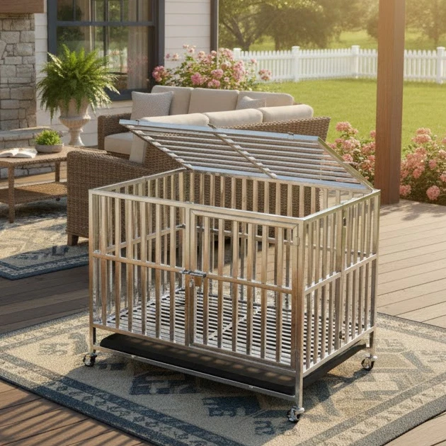 PORIYA DOG CAGE Metal Pet Kennel Strong w/ Wheels & Tray Lock Quick ...