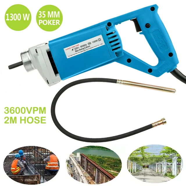ELECTRIC CONCRETE VIBRATOR Hand Held Vibrating Poker Shaker + 2m Hose ...