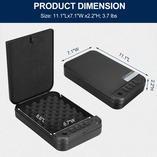 FINGERPRINT GUN PISTOL Safe Handgun Box 4 Ways Quick Access APP Keypad ...