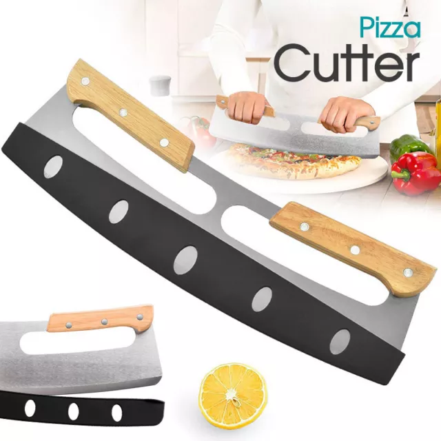 KITCHEN STAINLESS STEEL Pizza Cutter Rocker Blade Slicer 35CM ...