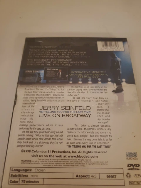 JERRY SEINFELD: IM Telling You For the Last Time (DVD, 1999) Shrink ...