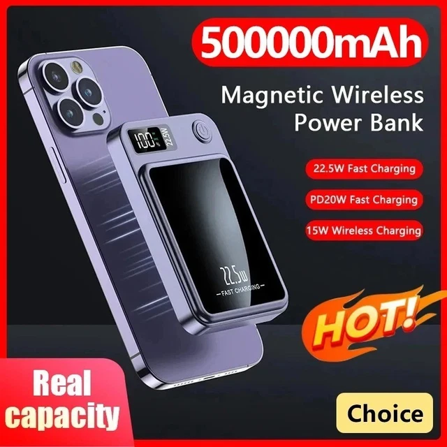 50000MAH MAGNETIC POWER Bank 22.5W PD 20W Fast Charging for iPhone ...