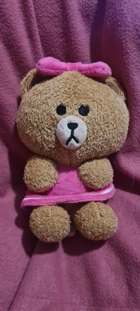 GUND LINE FRIENDS choco brown teddy bear pink dress 7" soft toy plush £2.00 - PicClick UK