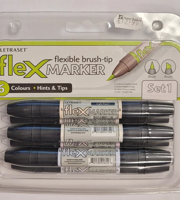 LETRASET FLEXMARKER FLEXIBLE alcohol based brush tip pens - Set 2 £6.99 ...
