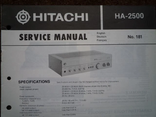 HITACHI HA-2500 STEREO Amplifier Service manual wiring parts workshop ...
