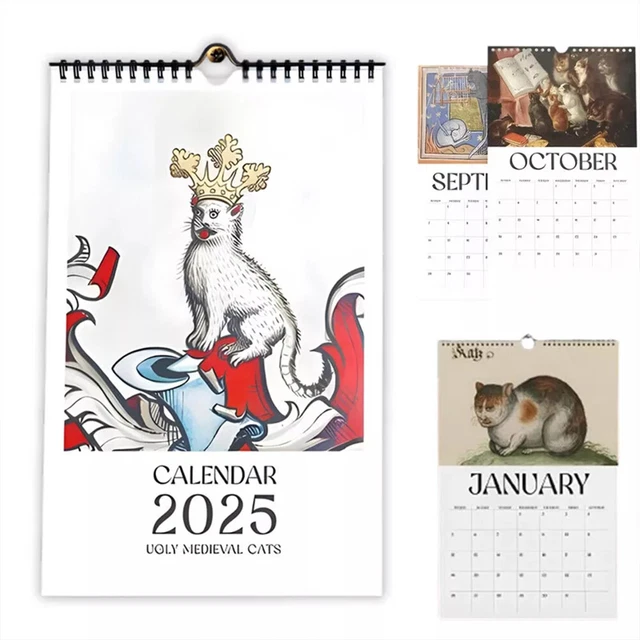 2025 CALENDAR UGLY Medieval Cats 12 Monthly Cat Wall Hanging Calendar ...