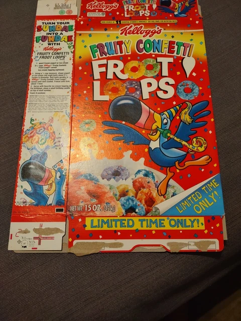 VINTAGE KELLOGGS 1997 Fruity Confetti Froot Loops Cereal Empty ~Limited ...
