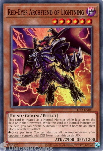 LDK2-ENJ03 RED-EYES ARCHFIEND of Lightning UNL 2024 Edition Mint YuGiOh ...